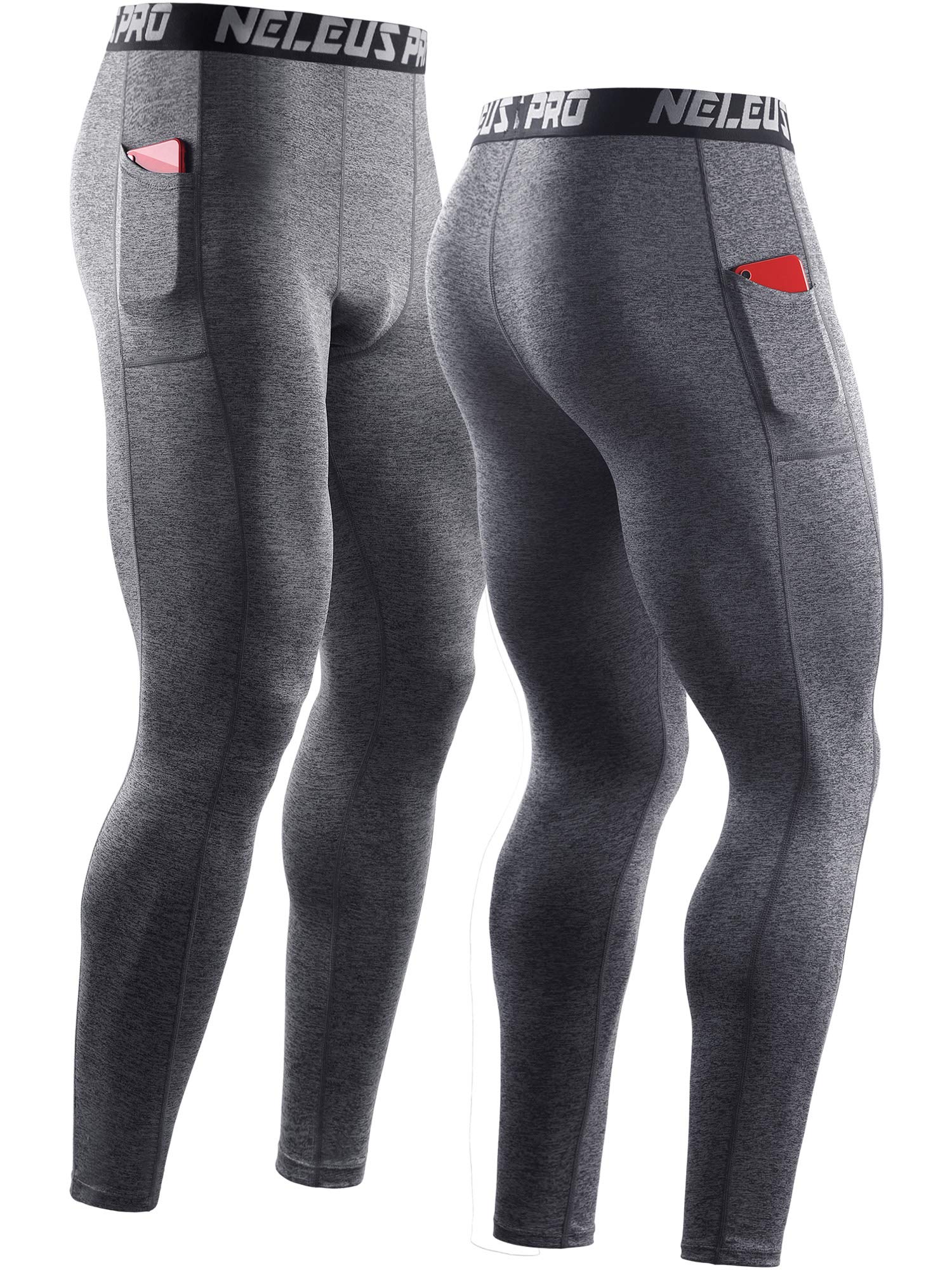 NELEUS Men's 3 Pack Dry Fit Compression Pants Running Tights with Pocket,6069,Black/Grey/Navy,US L,EU XL