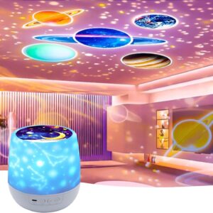 Kids Night Light Projector - Star Light Projector with USB Cable, 360 Degree Rotation Kids Star Projector Lamp Bedroom Star Projector Night Light Best Gifts for Kids - 7 Sets of Film