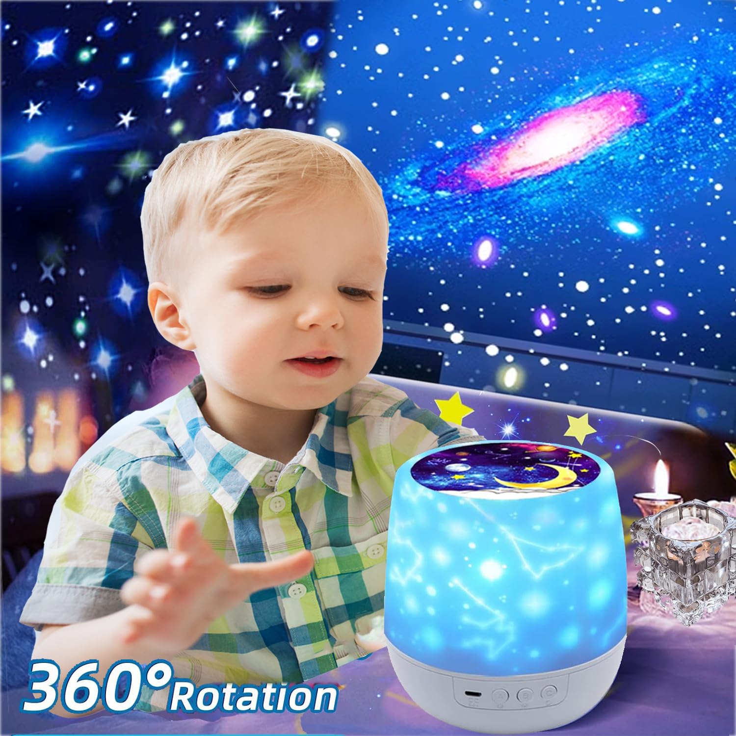 Kids Night Light Projector - Star Light Projector with USB Cable, 360 Degree Rotation Kids Star Projector Lamp Bedroom Star Projector Night Light Best Gifts for Kids - 7 Sets of Film