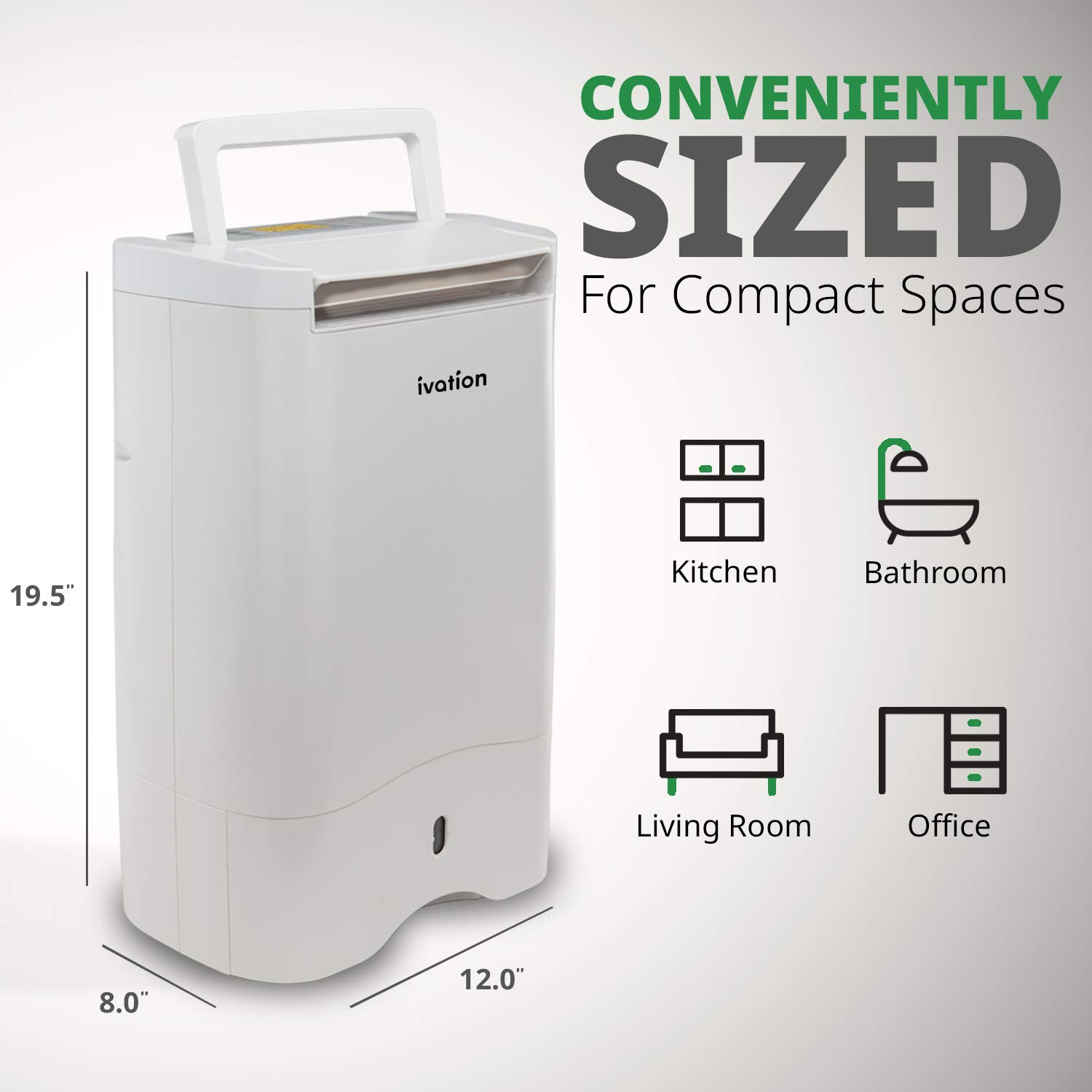 Ivation 19 Pint Small-Area Desiccant Dehumidifier Compact and Quiet - with Continuous Drain Hose for Smaller Spaces, Bathroom, Attic, Crawlspace and Closets - for Spaces Up to 410 Sq Ft