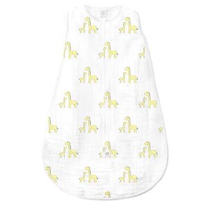 swaddledesigns cotton muslin sleeping sack, mommy & baby giraffe, yellow, medium 6-12 months, wearable blanket with 2-way zipper