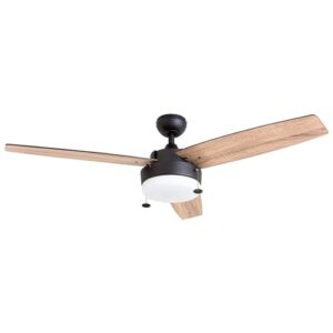 prominence home statham, 52 inch contemporary indoor led ceiling fan with light, pull chain, dual mounting options, modern dual finish blades, reversible motor - 51018-01 (espresso)