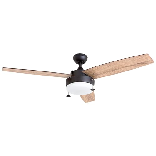 Prominence Home Statham, 52 Inch Contemporary Indoor LED Ceiling Fan with Light, Pull Chain, Dual Mounting Options, Modern Dual Finish Blades, Reversible Motor - 51018-01 (Espresso)