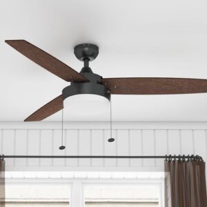 Prominence Home Statham, 52 Inch Contemporary Indoor LED Ceiling Fan with Light, Pull Chain, Dual Mounting Options, Modern Dual Finish Blades, Reversible Motor - 51018-01 (Espresso)