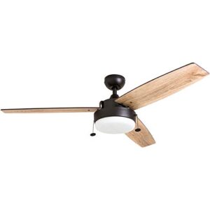 Prominence Home Statham, 52 Inch Contemporary Indoor LED Ceiling Fan with Light, Pull Chain, Dual Mounting Options, Modern Dual Finish Blades, Reversible Motor - 51018-01 (Espresso)