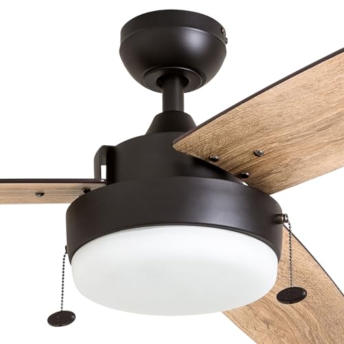 Prominence Home Statham, 52 Inch Contemporary Indoor LED Ceiling Fan with Light, Pull Chain, Dual Mounting Options, Modern Dual Finish Blades, Reversible Motor - 51018-01 (Espresso)