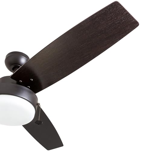 Prominence Home Statham, 52 Inch Contemporary Indoor LED Ceiling Fan with Light, Pull Chain, Dual Mounting Options, Modern Dual Finish Blades, Reversible Motor - 51018-01 (Espresso)