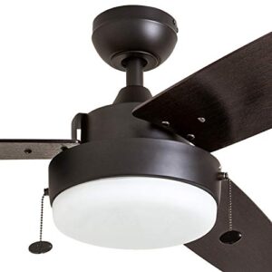 Prominence Home Statham, 52 Inch Contemporary Indoor LED Ceiling Fan with Light, Pull Chain, Dual Mounting Options, Modern Dual Finish Blades, Reversible Motor - 51018-01 (Espresso)