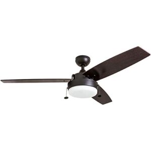 Prominence Home Statham, 52 Inch Contemporary Indoor LED Ceiling Fan with Light, Pull Chain, Dual Mounting Options, Modern Dual Finish Blades, Reversible Motor - 51018-01 (Espresso)