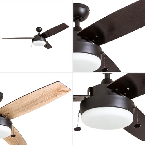 Prominence Home Statham, 52 Inch Contemporary Indoor LED Ceiling Fan with Light, Pull Chain, Dual Mounting Options, Modern Dual Finish Blades, Reversible Motor - 51018-01 (Espresso)