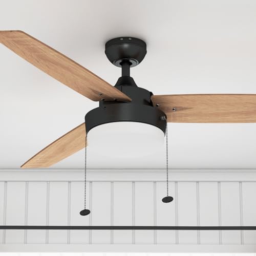 Prominence Home Statham, 52 Inch Contemporary Indoor LED Ceiling Fan with Light, Pull Chain, Dual Mounting Options, Modern Dual Finish Blades, Reversible Motor - 51018-01 (Espresso)