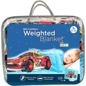 Kids Weighted Blanket by Bell + Howell, 7lb Ultra Soft and Breathable Kids Blanket with Glass Beads, Great for Calming and Sleeping 48x36 inches - Race Car