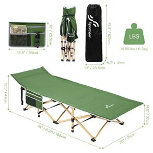 Sportneer Camping Cots for Adults, Camp Cot 2 Side Pockets Cots for Sleeping 450LBS(Max Load) Portable Folding Cots Extra Wider Cot with Carry Bag for Camping Beach Lounging BBQ Hiking Office