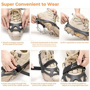 Crampons Ice Cleats, Sportneer Snow Cleats for Shoes and Boots Ice Shoes Grippers with 19 Stainless Steel Spikes Crampons for Hiking Boots Women Men Hiking Fishing Walking