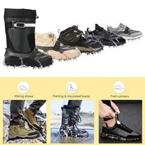 Crampons Ice Cleats, Sportneer Snow Cleats for Shoes and Boots Ice Shoes Grippers with 19 Stainless Steel Spikes Crampons for Hiking Boots Women Men Hiking Fishing Walking