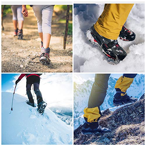 Crampons Ice Cleats, Sportneer Snow Cleats for Shoes and Boots Ice Shoes Grippers with 19 Stainless Steel Spikes Crampons for Hiking Boots Women Men Hiking Fishing Walking