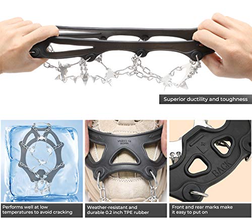 Crampons Ice Cleats, Sportneer Snow Cleats for Shoes and Boots Ice Shoes Grippers with 19 Stainless Steel Spikes Crampons for Hiking Boots Women Men Hiking Fishing Walking