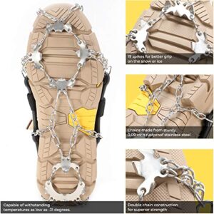 Crampons Ice Cleats, Sportneer Snow Cleats for Shoes and Boots Ice Shoes Grippers with 19 Stainless Steel Spikes Crampons for Hiking Boots Women Men Hiking Fishing Walking