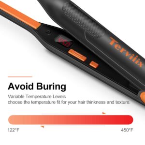 Terviiix Small Flat Iron for Short Hair, Temperature Adjustable Pencil Flat Iron Fast Heat Up, 3/10 Inch Beard Straightening Iron Dual Voltage with Tourmaline Ceramic Plates, Auto Shut Off