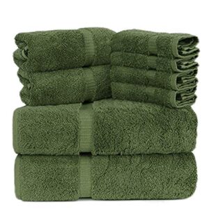 towel bazaar premium turkish cotton super soft and absorbent towels (8-piece towel set, moss green)