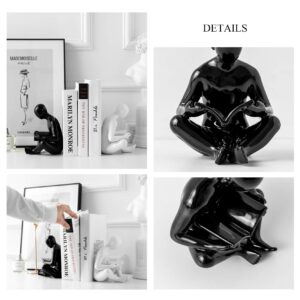 Ardax Ceramic Reading Bookend 1 Pair, Decorative Figurine Accent Piece for Home,Office,Table and Desk Decor (White and Black)