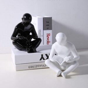 Ardax Ceramic Reading Bookend 1 Pair, Decorative Figurine Accent Piece for Home,Office,Table and Desk Decor (White and Black)