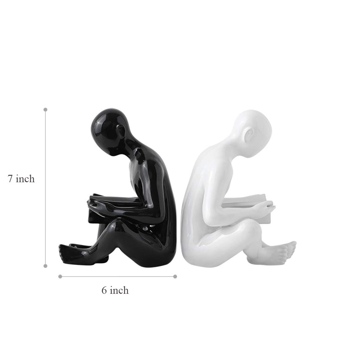 Ardax Ceramic Reading Bookend 1 Pair, Decorative Figurine Accent Piece for Home,Office,Table and Desk Decor (White and Black)