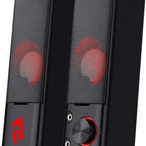 Redragon GS550 PC Gaming Speakers, 2.0 Channel Desktop Computer Sound Bar with Compact Maneuverable Size, Headphone Jack, Quality Bass & Decent Red Backlit, USB Powered w/ 3.5mm Cable