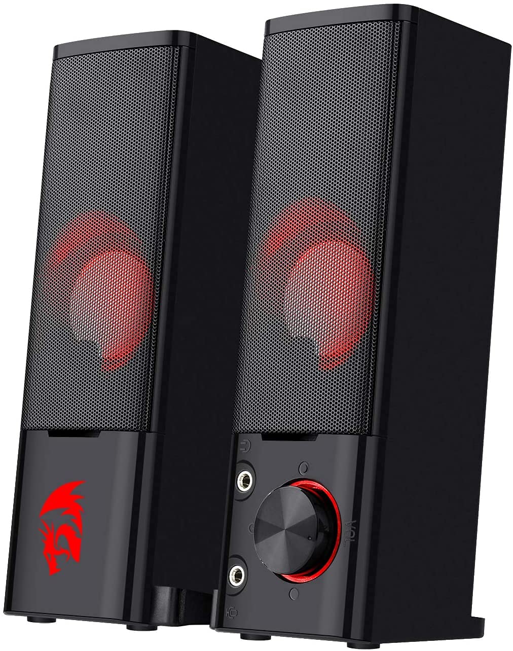 Redragon GS550 PC Gaming Speakers, 2.0 Channel Desktop Computer Sound Bar with Compact Maneuverable Size, Headphone Jack, Quality Bass & Decent Red Backlit, USB Powered w/ 3.5mm Cable