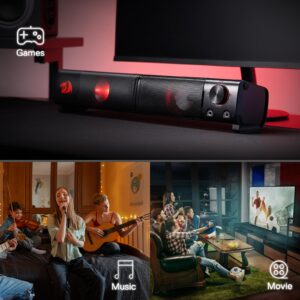 Redragon GS550 PC Gaming Speakers, 2.0 Channel Desktop Computer Sound Bar with Compact Maneuverable Size, Headphone Jack, Quality Bass & Decent Red Backlit, USB Powered w/ 3.5mm Cable