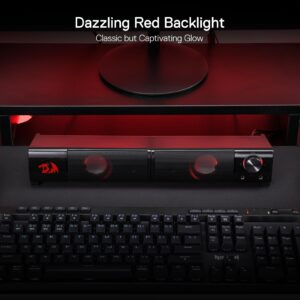 Redragon GS550 PC Gaming Speakers, 2.0 Channel Desktop Computer Sound Bar with Compact Maneuverable Size, Headphone Jack, Quality Bass & Decent Red Backlit, USB Powered w/ 3.5mm Cable