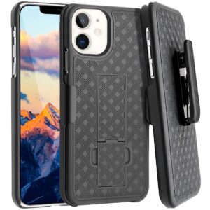 fingic iphone 11 case, iphone xi case, iphone 11 belt clip holster case slim combo shell with kickstand swivel belt clip holster rugged protective cover for apple iphone 11 6.1 inch 2019 - black