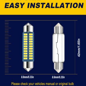 Serundo Auto 578 Led Bulb 211-2 41mm 42mm 1.65in for Car Map Light Dome Light, 6000k White Super Bright Interior Led Festoon Bulb,Pack of 4pcs