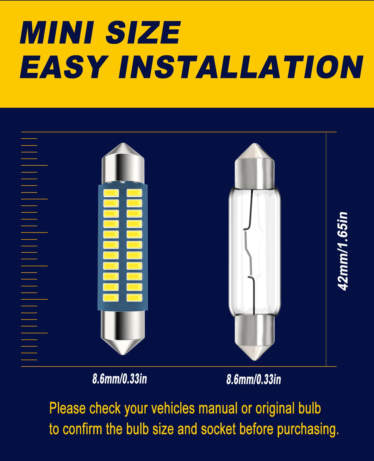 Serundo Auto 578 Led Bulb 211-2 41mm 42mm 1.65in for Car Map Light Dome Light, 6000k White Super Bright Interior Led Festoon Bulb,Pack of 4pcs