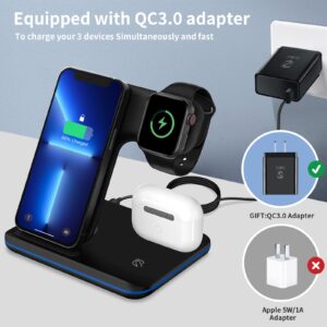 Charger Station for Apple Multiple Devices, ZHIKE 3 in 1 Wireless Charger Stand Dock for iPhone 14 13 12 11 Pro X XS 8 Plus Apple Watch Series 7 6 SE 5 4 3 2 & AirPods 3/2/Pro with Adapter