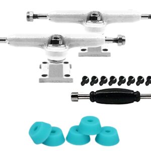 Teak Tuning Prodigy Fingerboard Trucks with Upgraded Lock Nuts, White Colorway - 32mm Wide - Includes Teal Pro Duro 61A Bubble Bushings