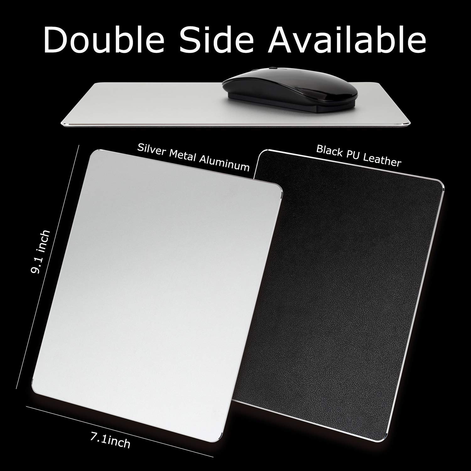 HONKID Metal Aluminum Mouse Pad, Office and Gaming Thin Hard Mouse Mat Double Sided Waterproof Fast and Accurate Control Mousepad for Laptop, Computer and PC,9.05"x7.08", Silver