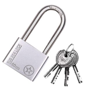 Padlock 40mm Long Beam Gym Locker Lock Keyed Padlocks,Stainless Padlock with 4 Keys，Stainless Lock with Key Padlock,Suitable for Gym Locker Lock,toolboxes,Doors, Fence,(Silver)