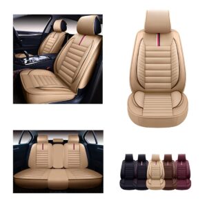 oasis auto car seat covers premium waterproof faux leather cushion universal accessories fit suv truck sedan automotive vehicle auto interior protector full set (os-001 tan)