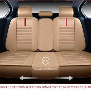 OASIS AUTO Car Seat Covers Premium Waterproof Faux Leather Cushion Universal Accessories Fit SUV Truck Sedan Automotive Vehicle Auto Interior Protector Full Set (OS-001 Tan)