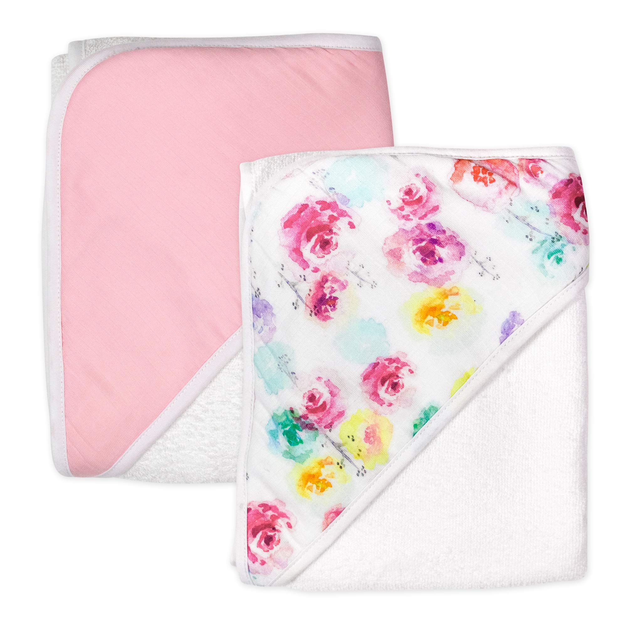 HonestBaby unisex baby 2-Pack Organic Cotton Hooded Towels Bandana, Rose Blossom, One Size US