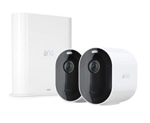 arlo pro 3 spotlight camera - 2 camera security system - wireless, 2k video & hdr, color night vision, 2 way audio, 160° view, wire-free, works with alexa, white - vms4240p