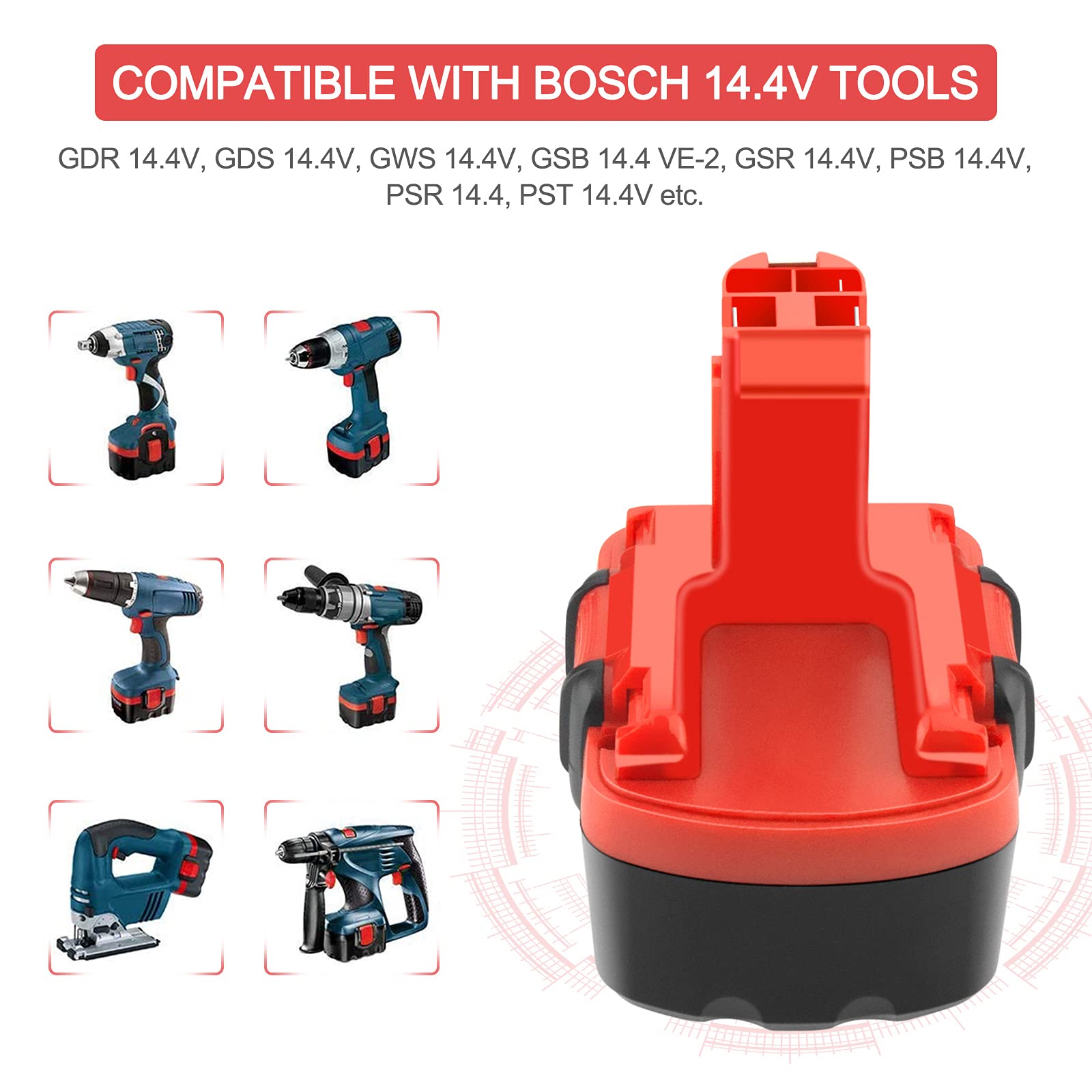 ADVTRONICS 14.4V 3.5Ah Ni-MH Battery Compatible with Bosch BAT040 BAT038 BAT041 BAT140 BAT159 BAT048 BAT100 BAT119 BH984 BPT1041 2607335275 2607335533 2607335534 2607335264 2607335685 2607335711