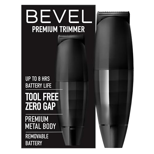 Bevel Beard Trimmer for Men - Black Edition Cordless Trimmer, 8 Hour Rechargeable Battery Life, Tool Free Adjustable Zero Gapped Blade, Barber Supplies, Mustache Trimmer