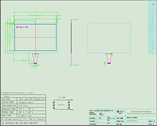 10.1 inch TFT TN Display 1024 * 600 Resolution high Definition Liquid Crystal Display