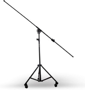 axcessables heavy duty microphone boom stand with weighted tripod base | 80-inch height overhead mic stand | 96 inch boom arm stand | shotgun video mic stand | all metal, no plastic parts