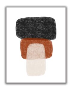 abstract black, terracotta & gray rectangle contemporary wall art | 11x14 unframed print | nordic modern mid century wall decor. shades of black, gray/tan, clay/terra cotta.