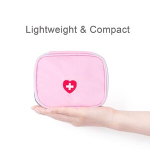 Portable Mini First Aid Pouch, Empty Travel Medicine Bag Double Zippers Handy Pills Pocket for Travel Home, Small Size (Pink)