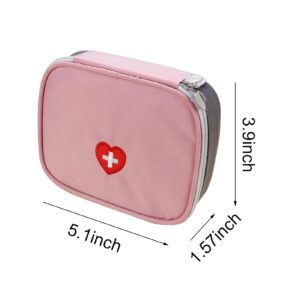 Portable Mini First Aid Pouch, Empty Travel Medicine Bag Double Zippers Handy Pills Pocket for Travel Home, Small Size (Pink)