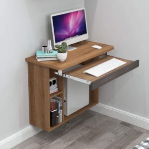 floating shelf floating wall computer desk study desk with bookshelves home laptop notebook table writing desk office workstation hanging desk drop-leaf table learning desk with keyboard tray and stor